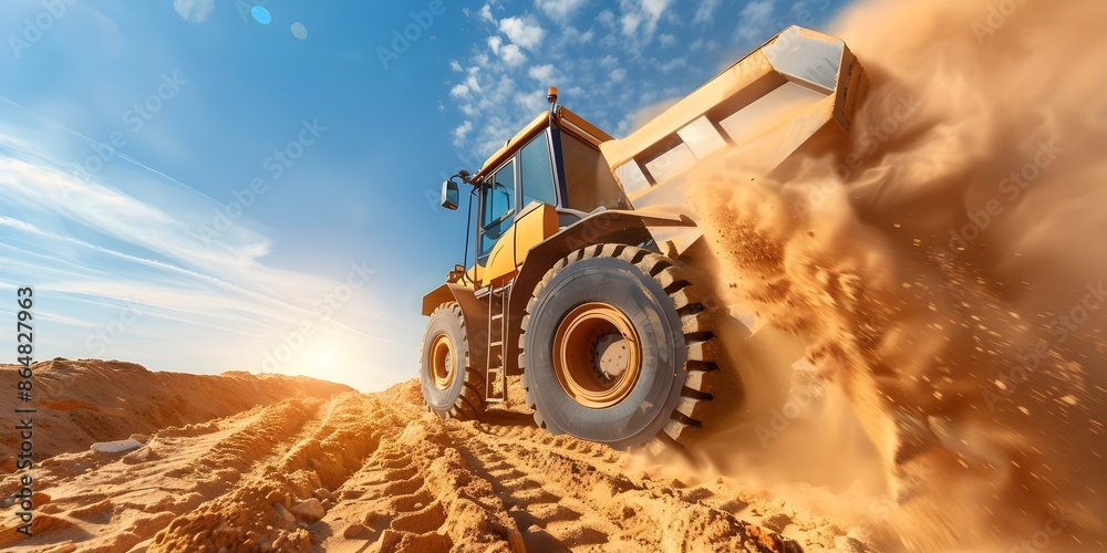 Front loader delivering sand at construction site for excavation of ...