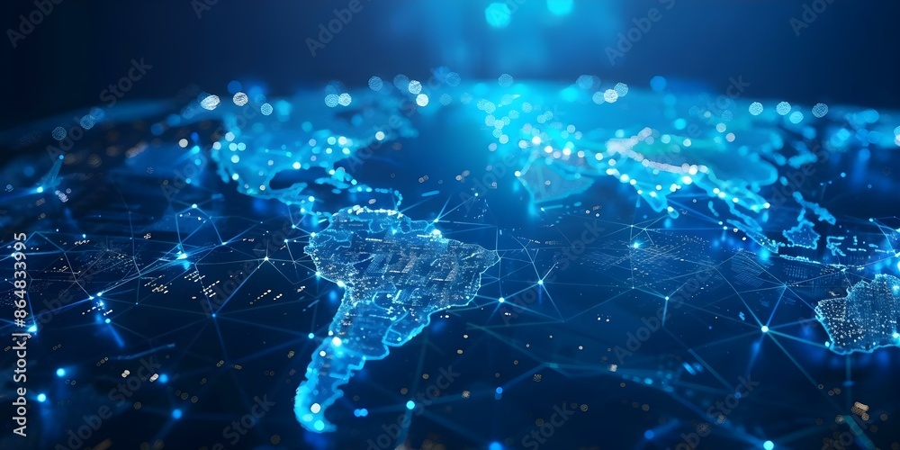 Digital World Map Graphic with Blue Hue and Illuminated Connections for ...