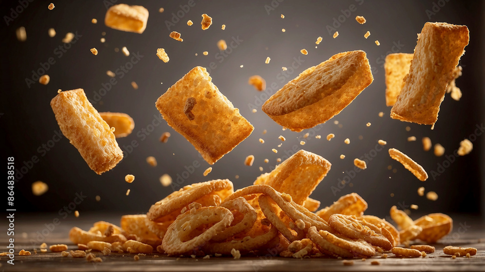 Crispy Chaos/ Capture a slow-motion image of crispy fried snacks ...