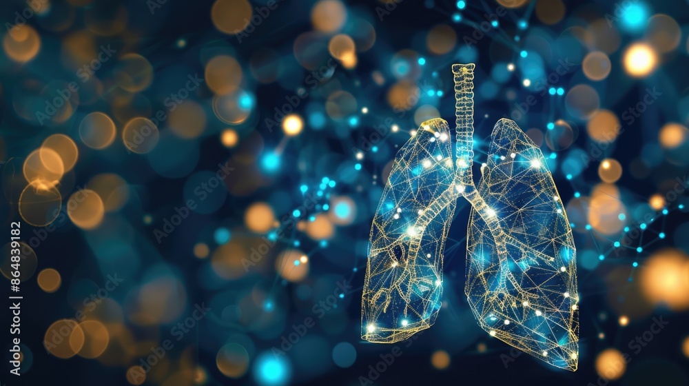Glowing Digital Wireframe of Lungs Against a Dark Background with Blue ...