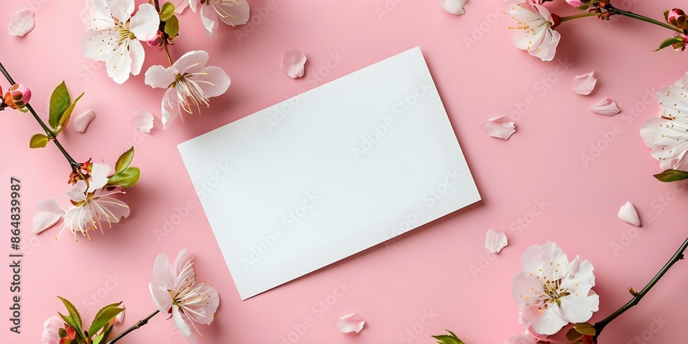 Love Letter Template Blank White Card on Pink Background with Floral ...