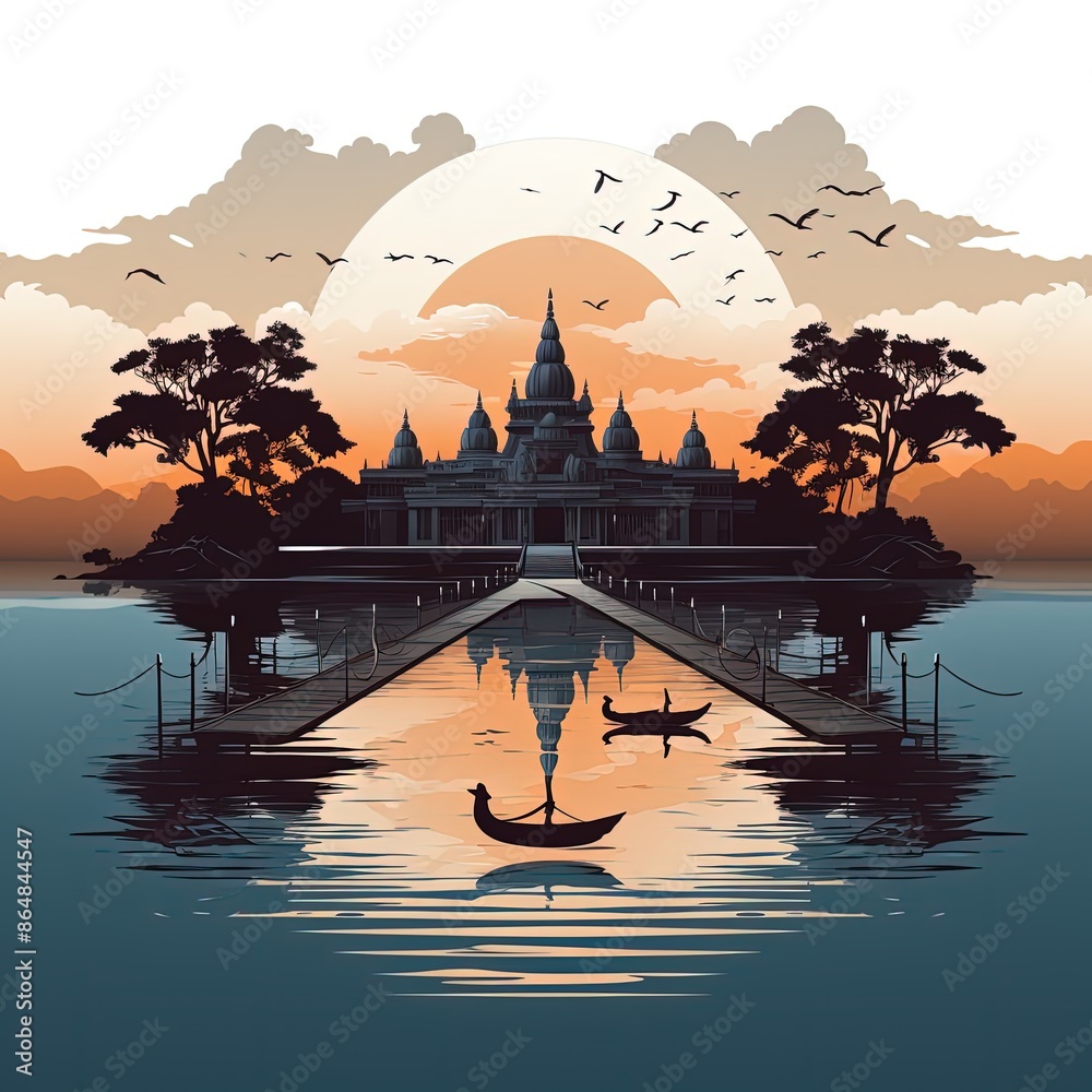 Flat Design Vector Art Depicting Varanasi's Iconic Ghats and Temples ...