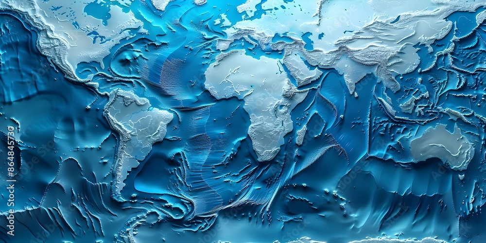 Ocean Map Showing Sea Depths and Land Elevations in Blue. Concept ...