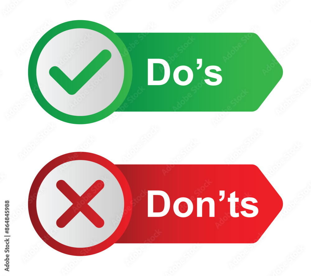 do's and don'ts label. To do and not to do symbol for guidelines list. buttons with tick and ...