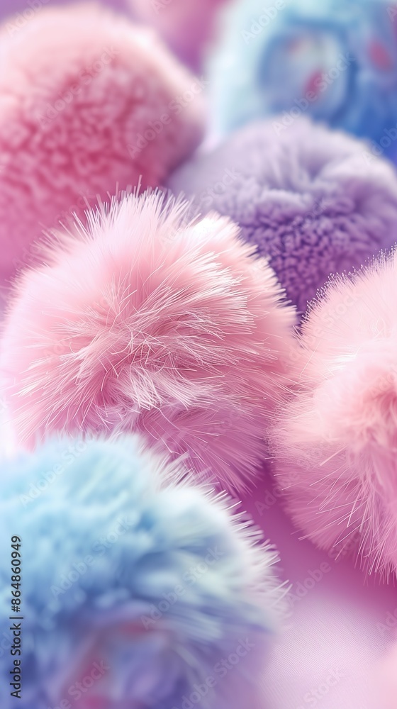 Fluffy Pink and Blue Pom Poms on Pastel Background with Space for Text ...