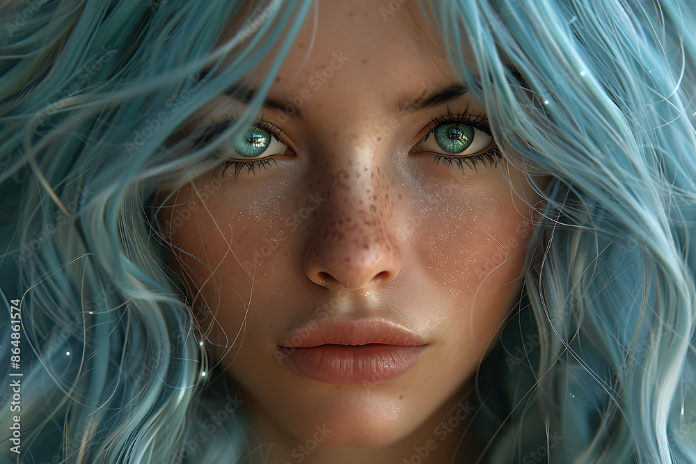 very beautiful girl with expressive features, looking in front of her ...