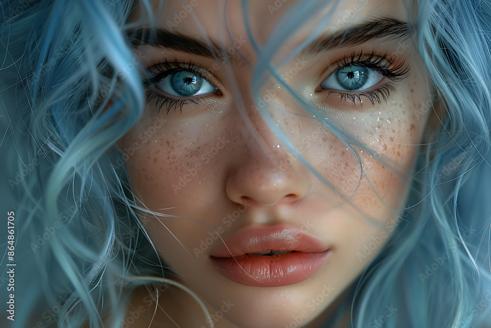 Very Beautiful Girl With Expressive Features Looking In Front Of Her