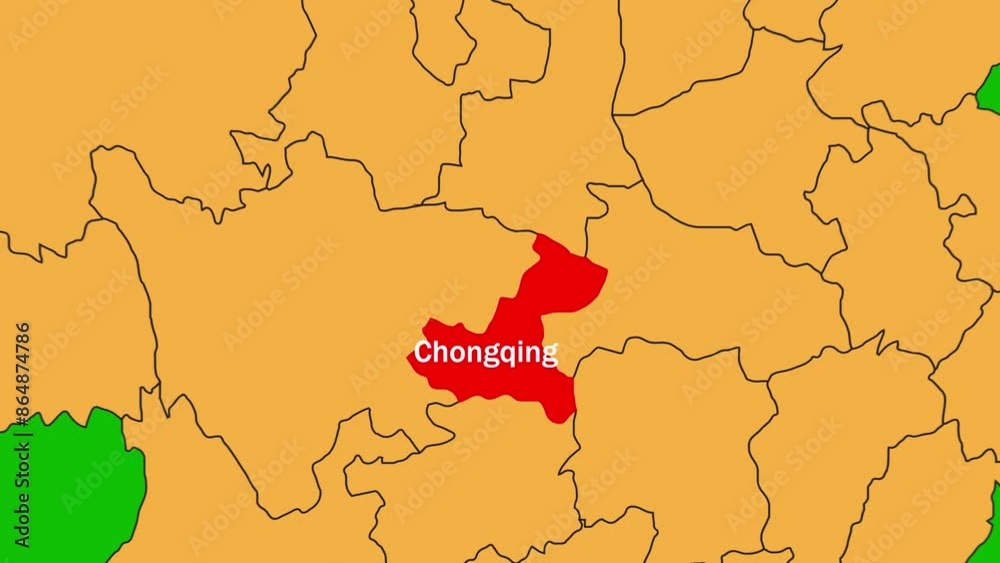 Chongqing map animated video. Chongqing location is highlighted on the ...
