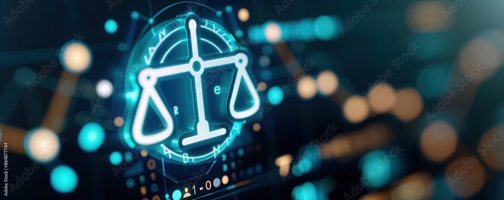 Futuristic digital representation of justice scale, symbolizing legal ...