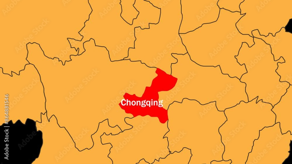 Chongqing map animated video. Chongqing location is highlighted on the ...