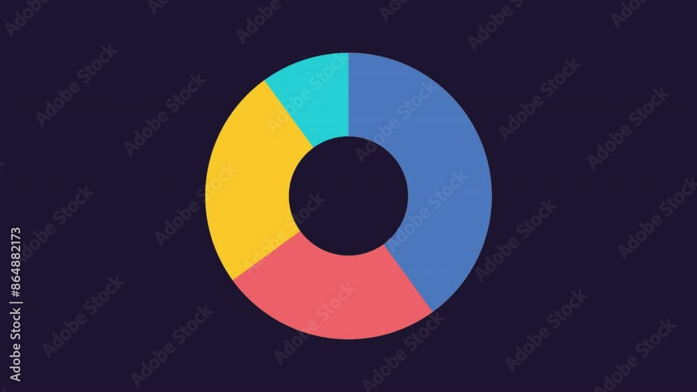 Pie diagram animation. Statistical graph animated element. Rolling circle, reversing. Data ...
