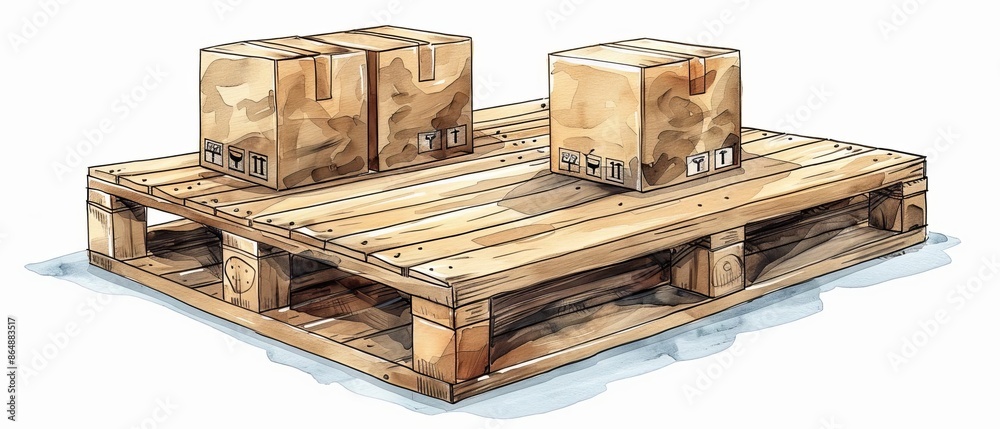 Handdrawn warehouse pallet with boxes in vector, doodle warehouse ...