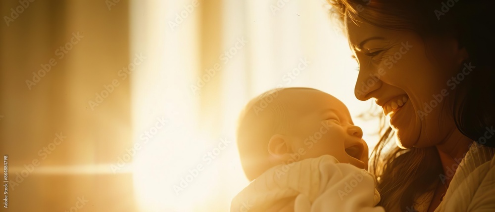 Mother feeding her baby in a softly lit nursery, nurturing moment ...