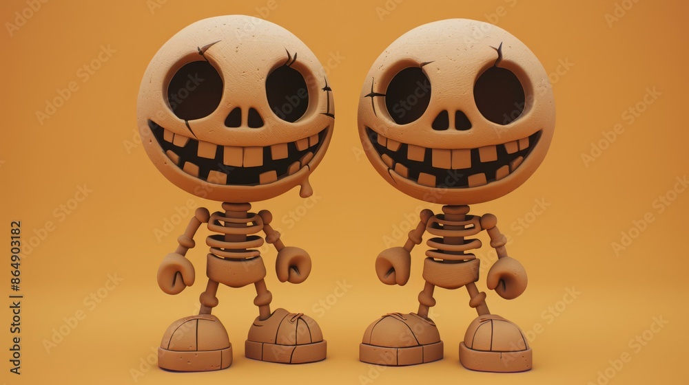 Two small skeletons with big eyes and a smile on their faces. AI. Stock ...