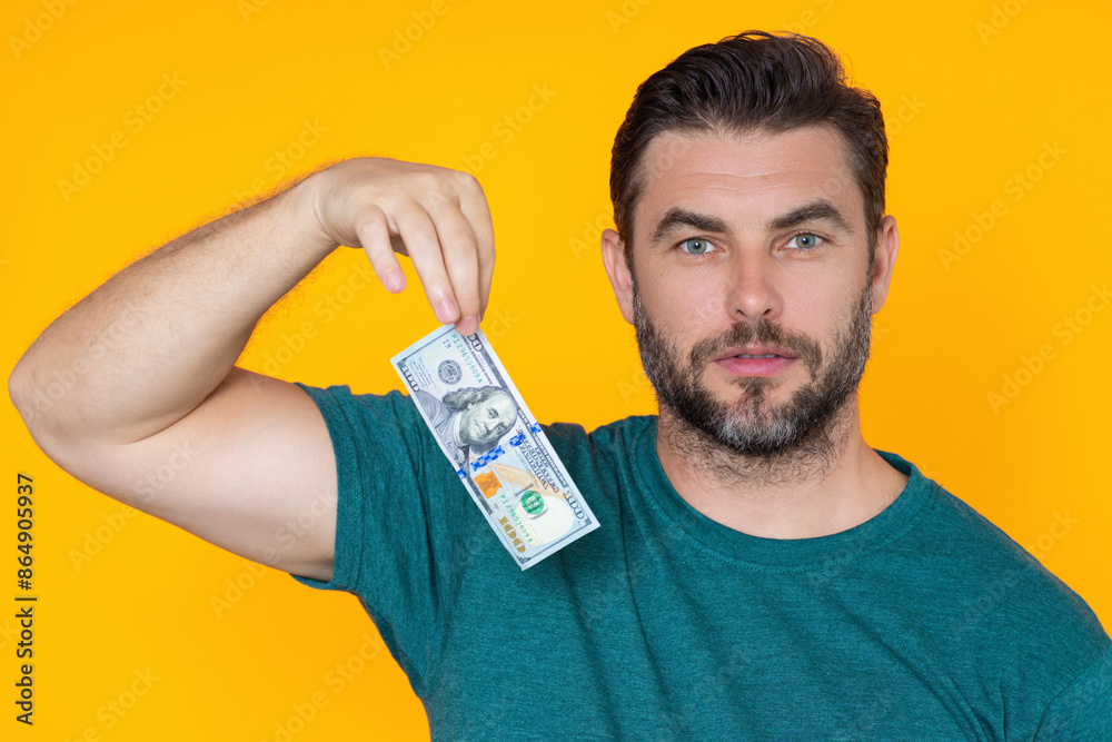 Business man counting money. Handsome middle age man holding bunch of ...