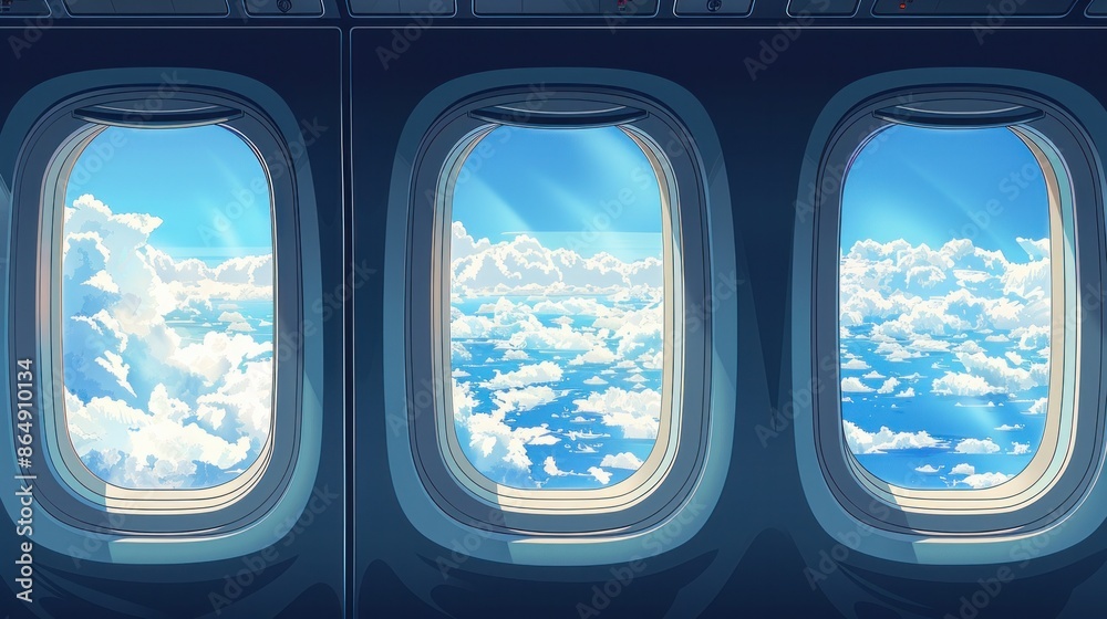 Vector illustration of an airplane window template showing both the ...