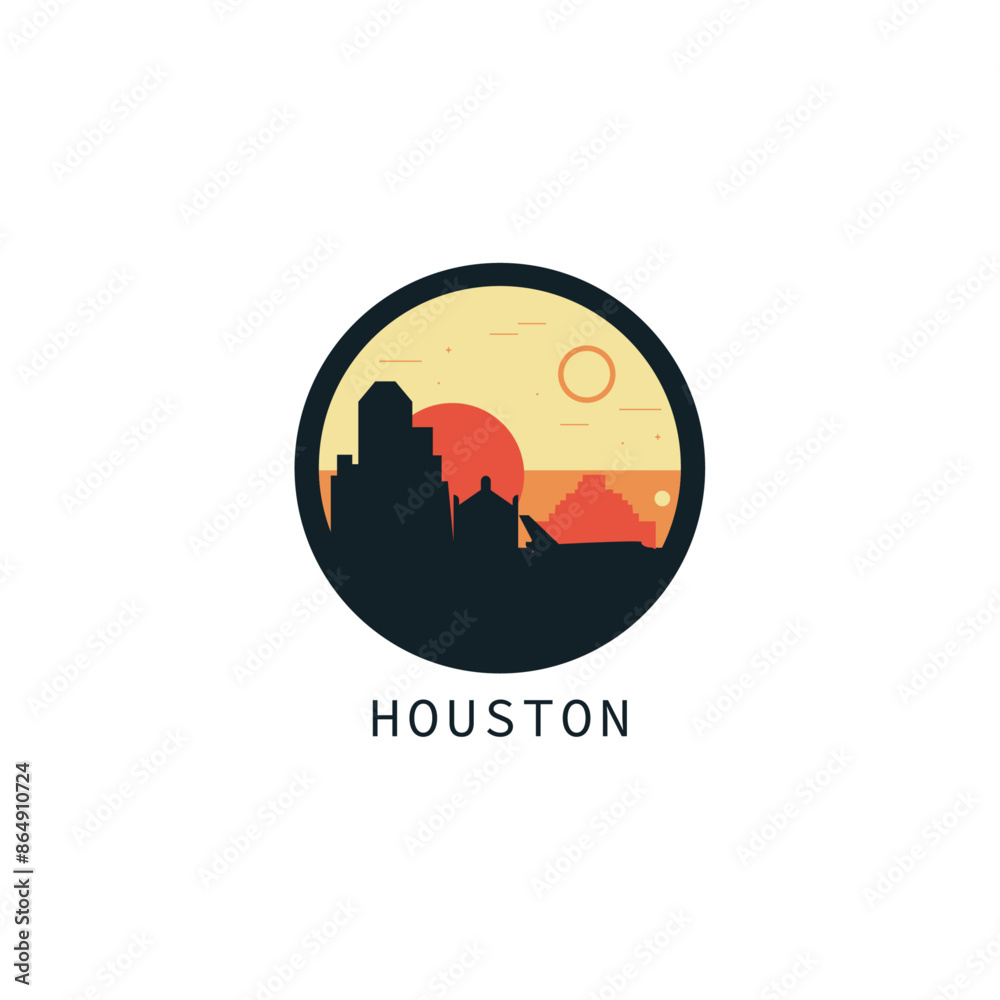 Houston skyline, downtown panorama logo, logotype. USA, Texas state ...