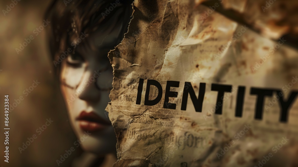 photographing the large text IDENTITY on the surface of a parchment ...