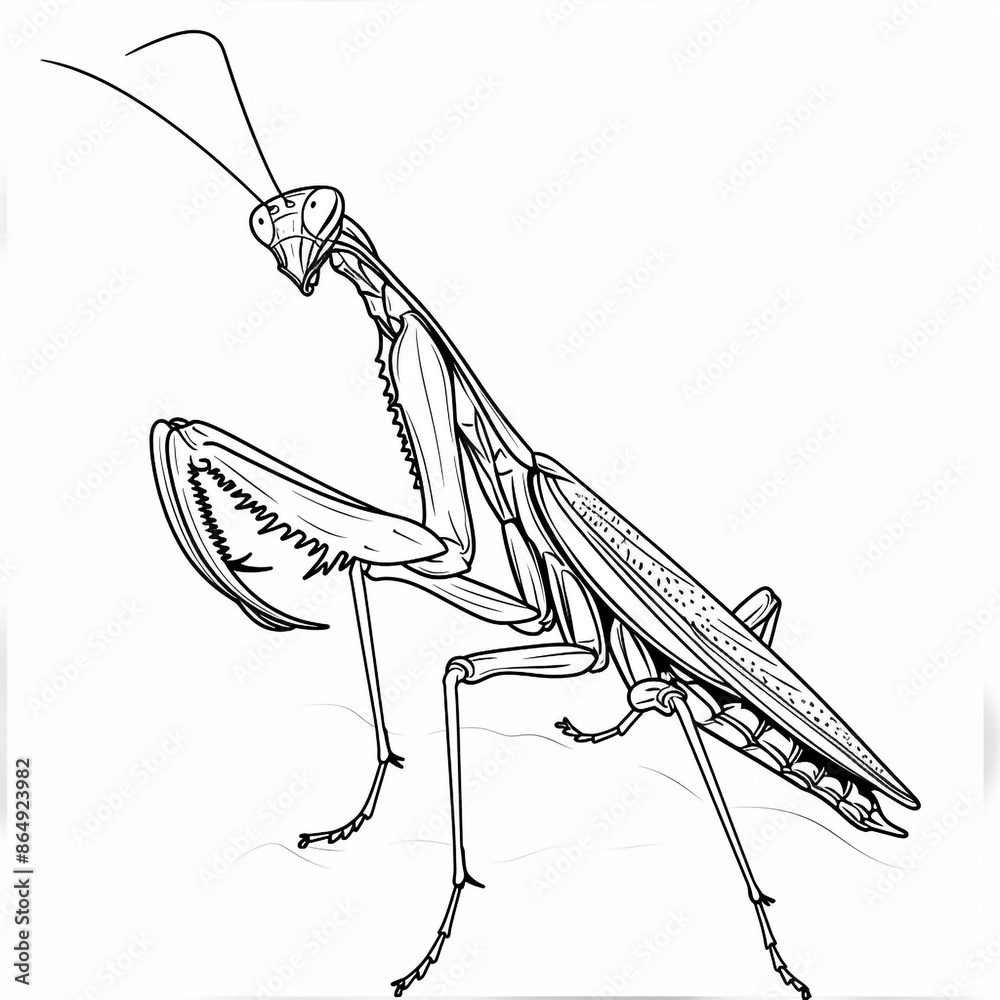Sketch outline of a mantis in a striking pose, outlined for coloring ...