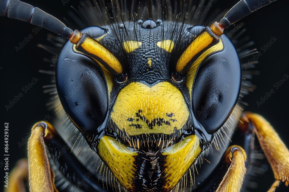 Wasp, a very detailed photo of the wasp's face and body, macro ...
