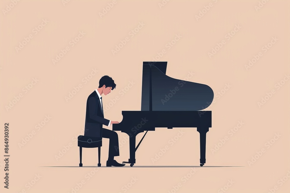 Elegance in Music: Minimalist Vector Illustration of Pianist Performing ...