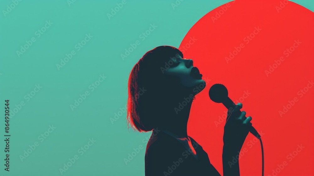 Dynamic Female Singer Performing on Stage in Minimalist 2D Flat Style ...