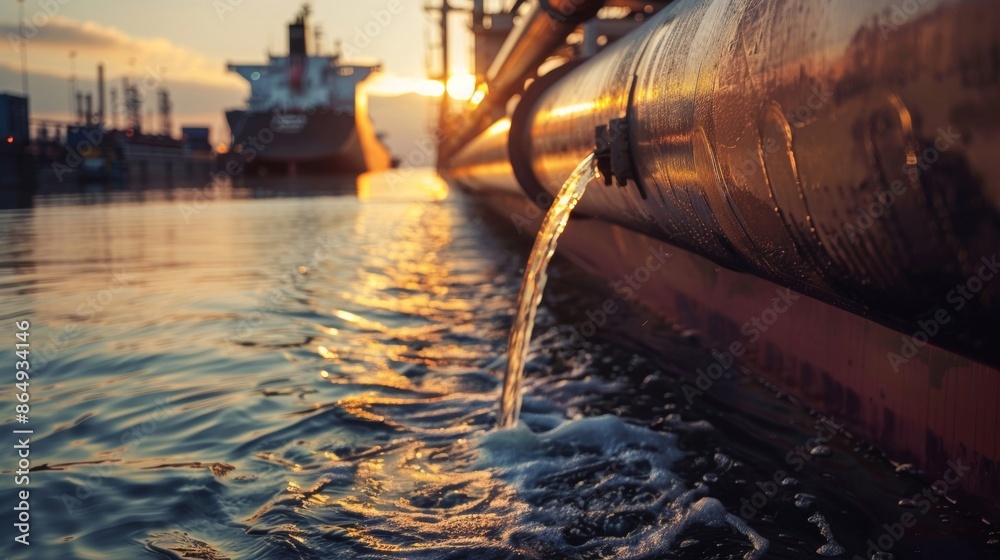 Macro shot of oil being pumped into a tanker ship at a port Stock Photo ...