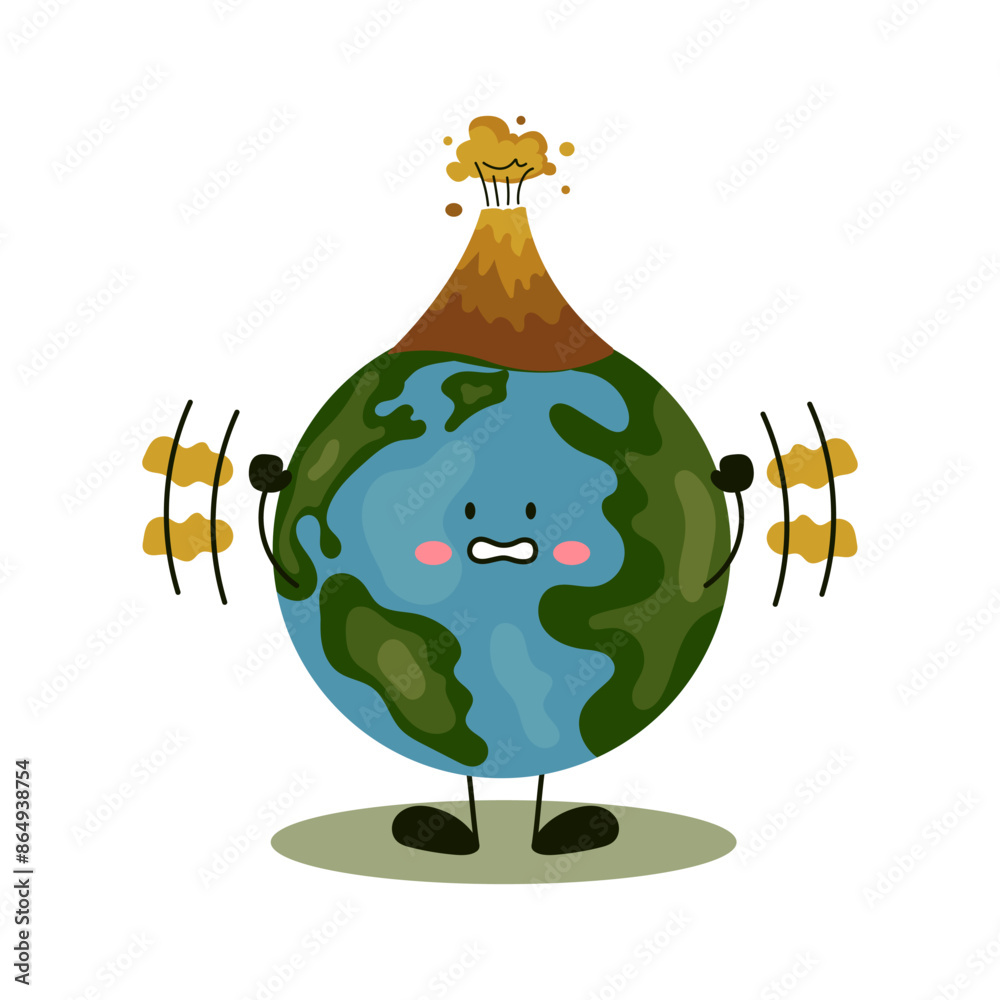 Angry Earth planet character with volcanoes erupting. Earth Day April ...