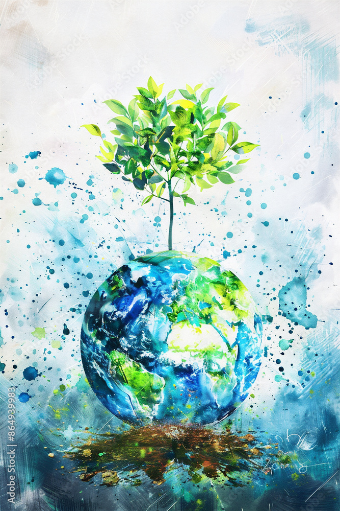 Vibrant Watercolor Painting of Sustainability, Environmentally Friendly ...