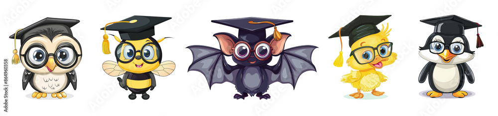 Cute cartoon animals wearing graduation caps and glasses, ideal for ...