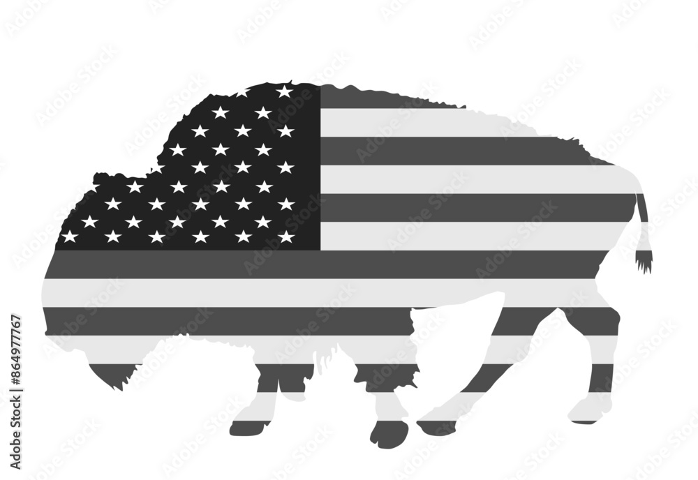 United States of America flag over bison vector silhouette illustration ...