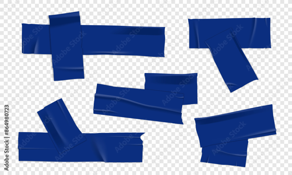 Vector set of 3D realistic blue adhesive tape. Torn pieces of masking ...