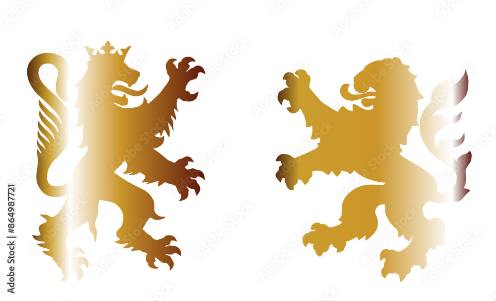 Beast gold lions fight battle vector silhouette illustration isolated ...