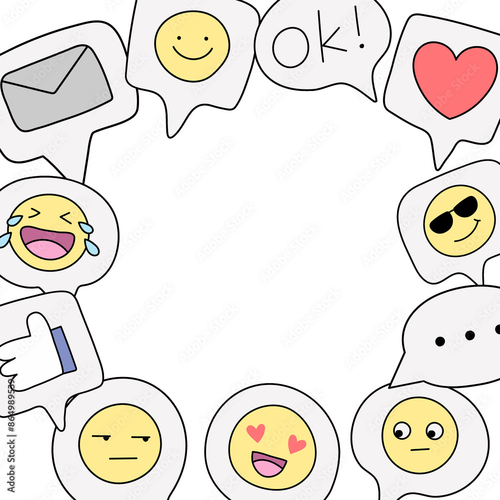 Emoticon png frame, transparent background, social media doodle Stock ...