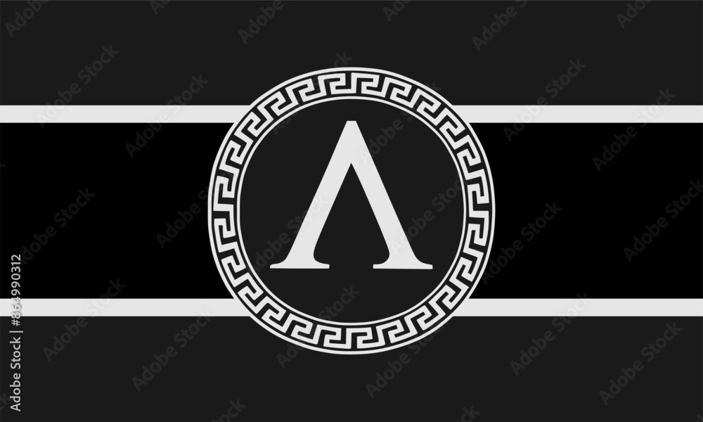 Circle badge Sparta flag vector illustration isolated. Spartan flag ...