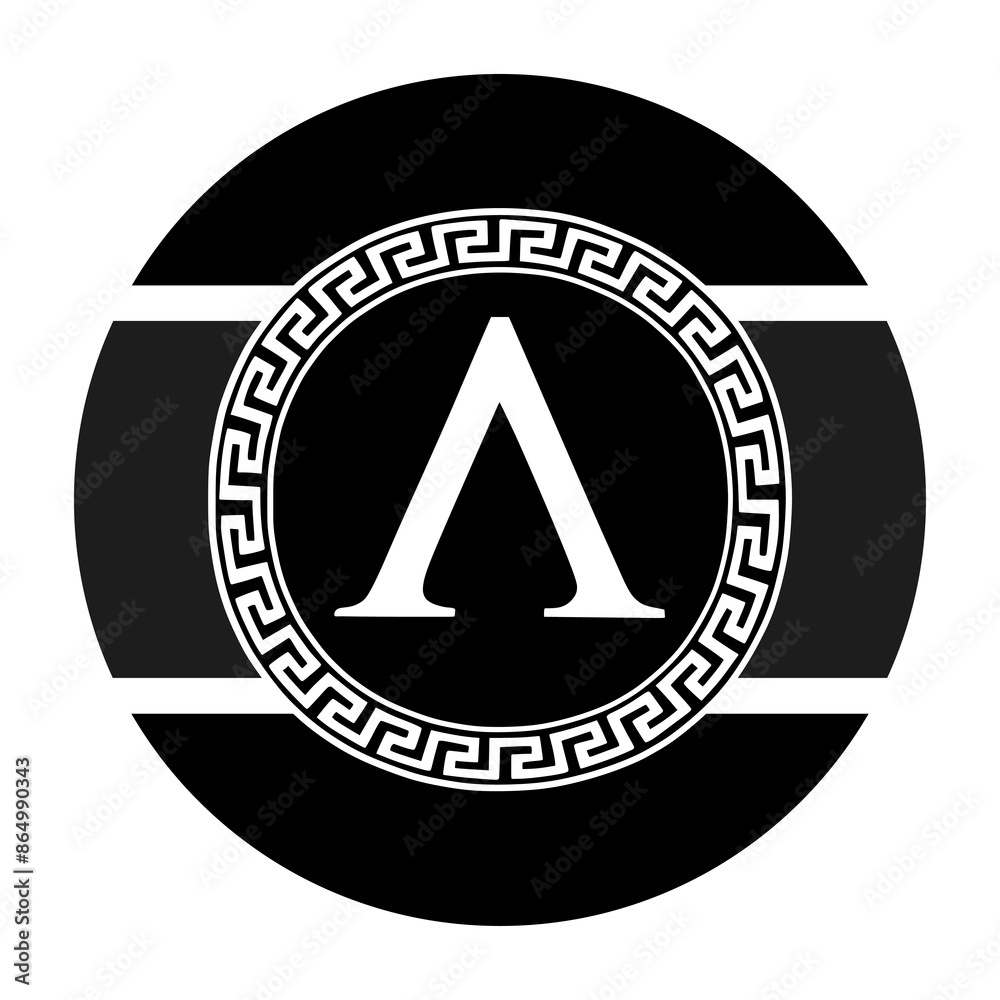 Circle badge Sparta flag vector illustration isolated. Spartan flag ...