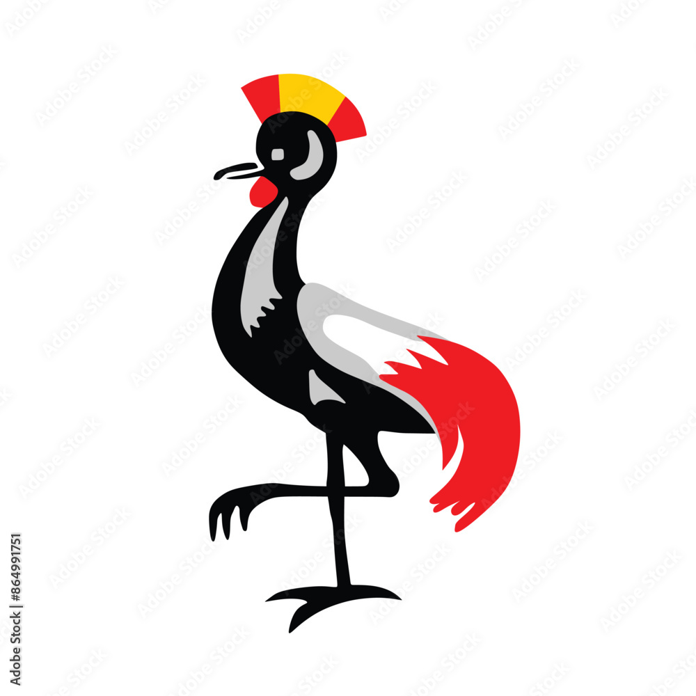 Secretary bird vector illustration isolated on white background. Uganda ...