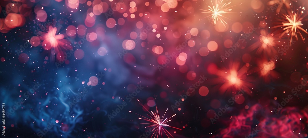 American Flag colors and fireworks mockup background with copy space ...