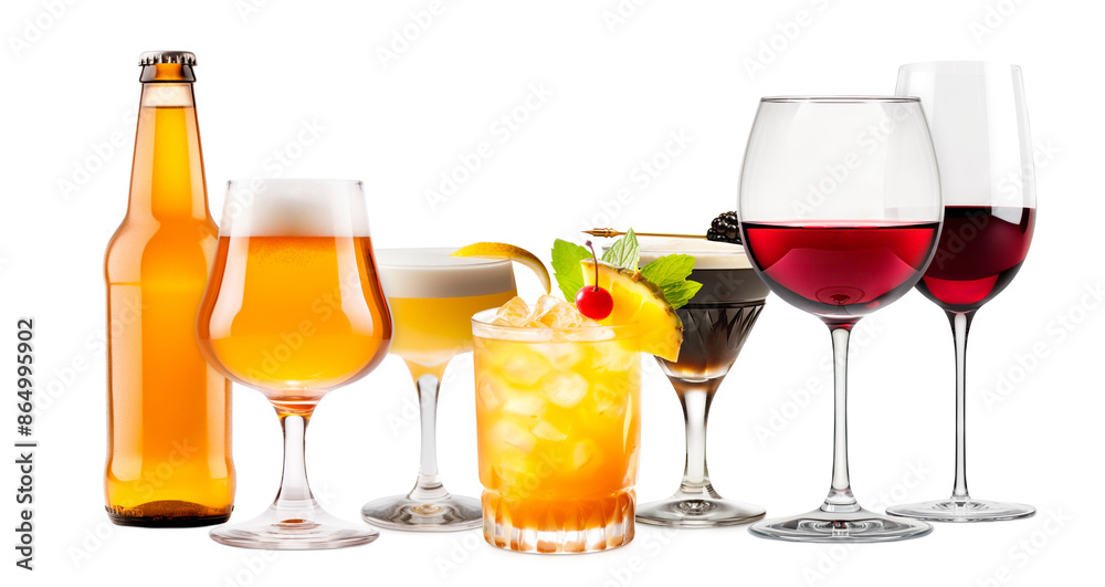Set and collection of classic alcohol cocktails, beer and mocktail ...