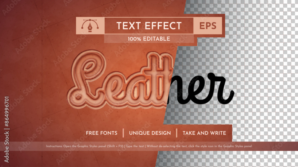 Leather Editable Text Effect, Graphic Style. Vector Mockup and Template ...