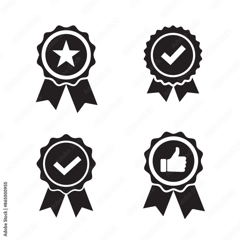 Approval vector icon. Approved stamp or medal. Certificate symbols ...