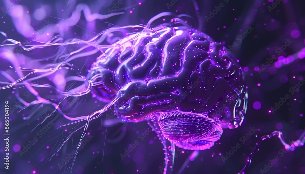 Artistic Rendering of Human Brain with Purple, Glowing Neural Pathways ... Artistic Rendering of Human Brain with Purple, Glowing Neural Pathways ...