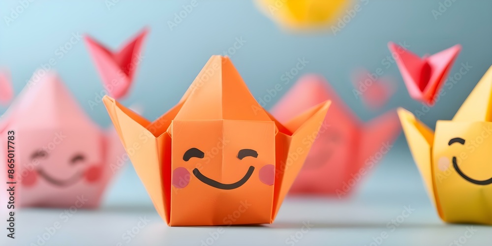 Smiley face origami paper art on white background for kids. Concept ...