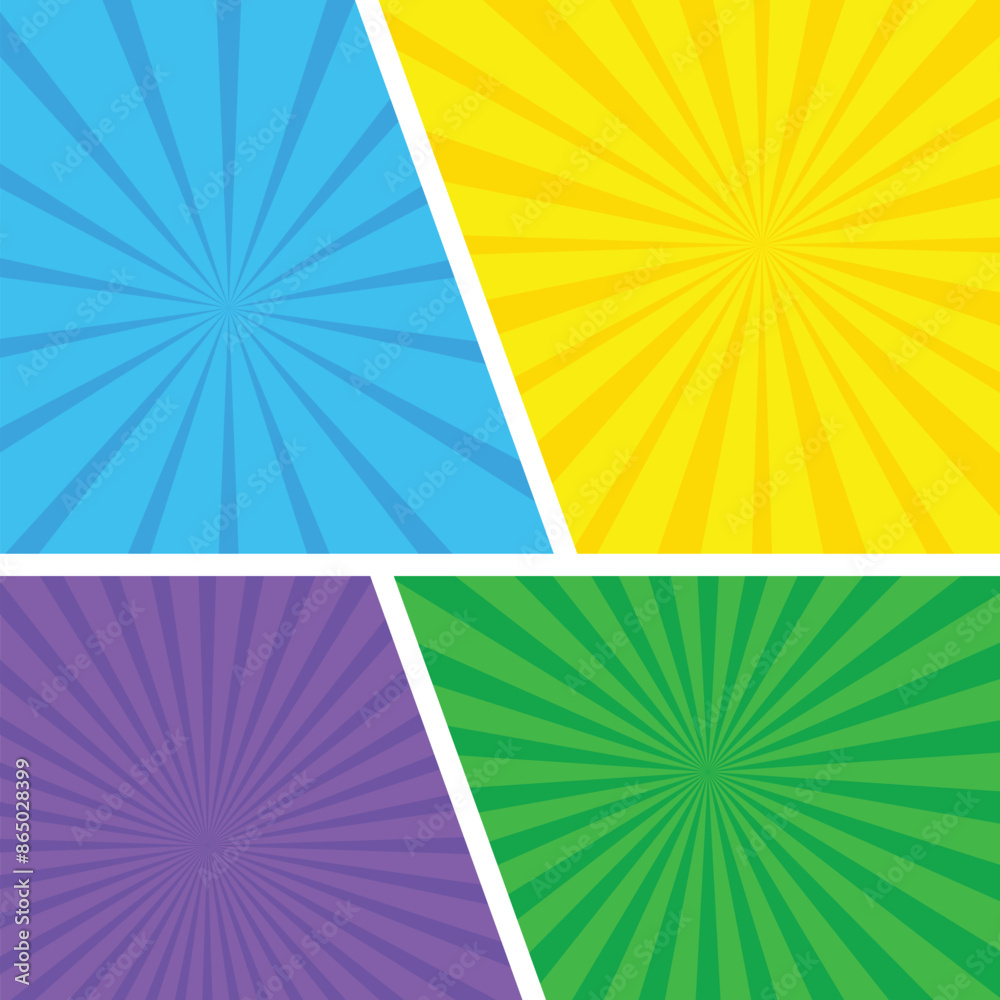 Comic page composition background with rays and halftone effects in ...