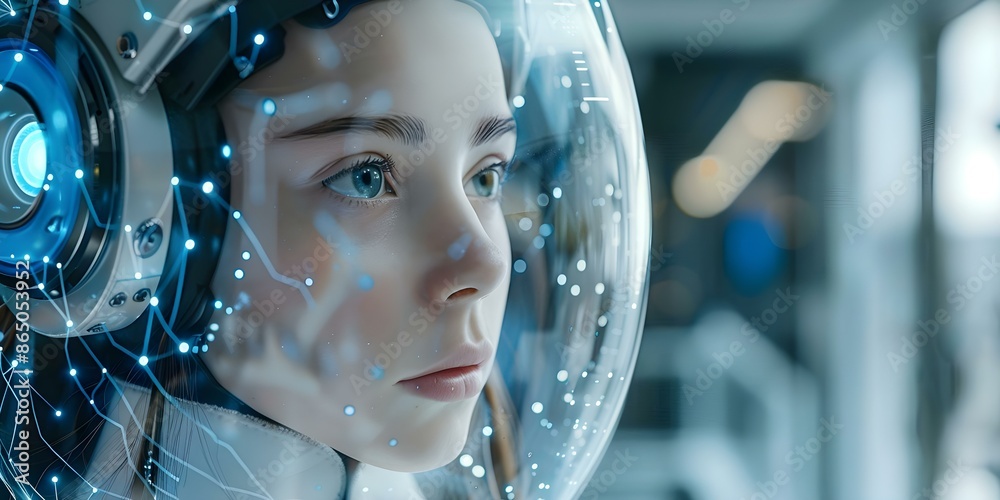AI humanoid girl neural network processes big data AI brain learns ...