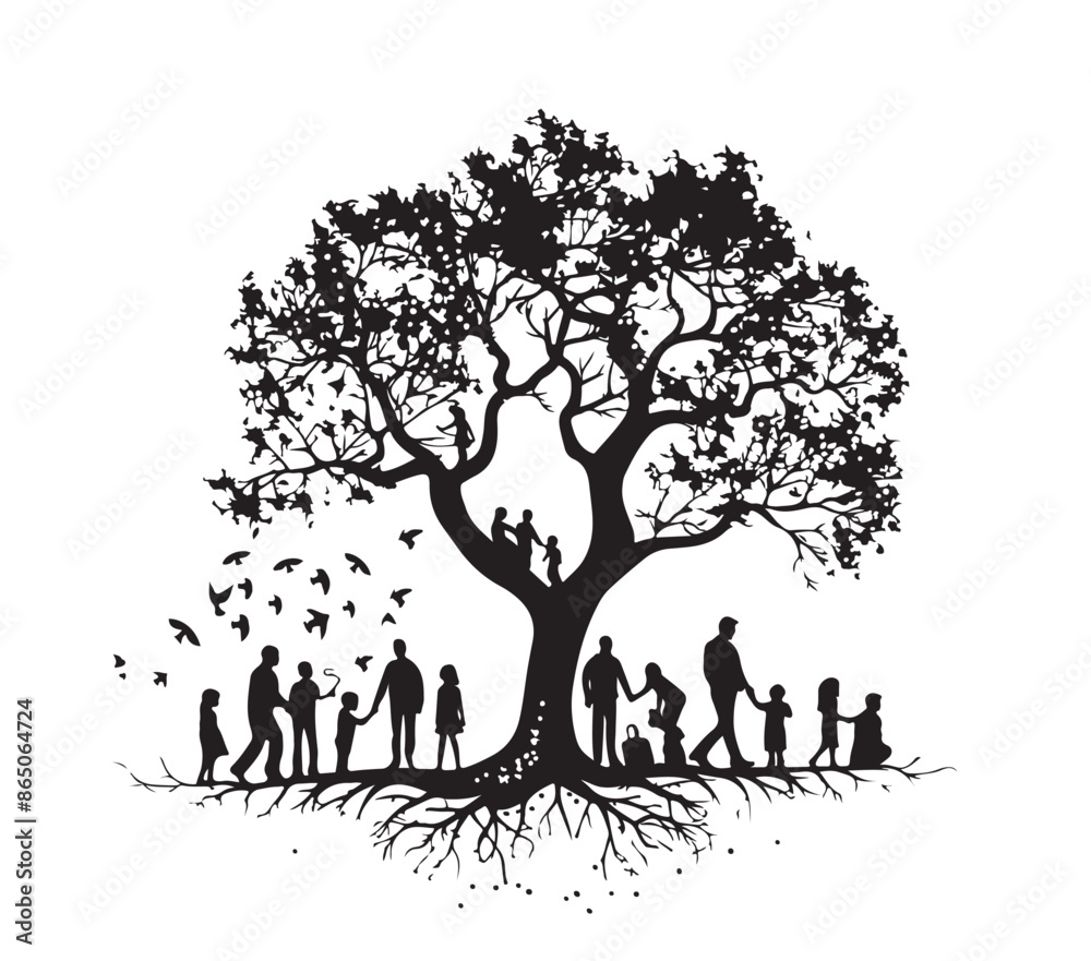 family tree silhouette. big family tree silhouette. black family tree ...