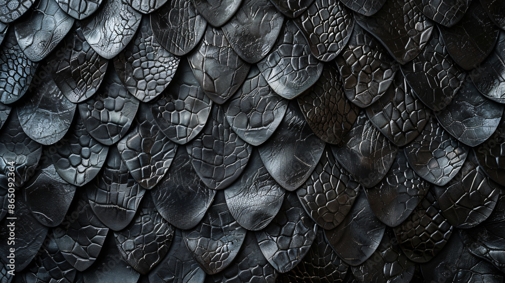 Black leather scales of dragon skin texture background, seamless ...
