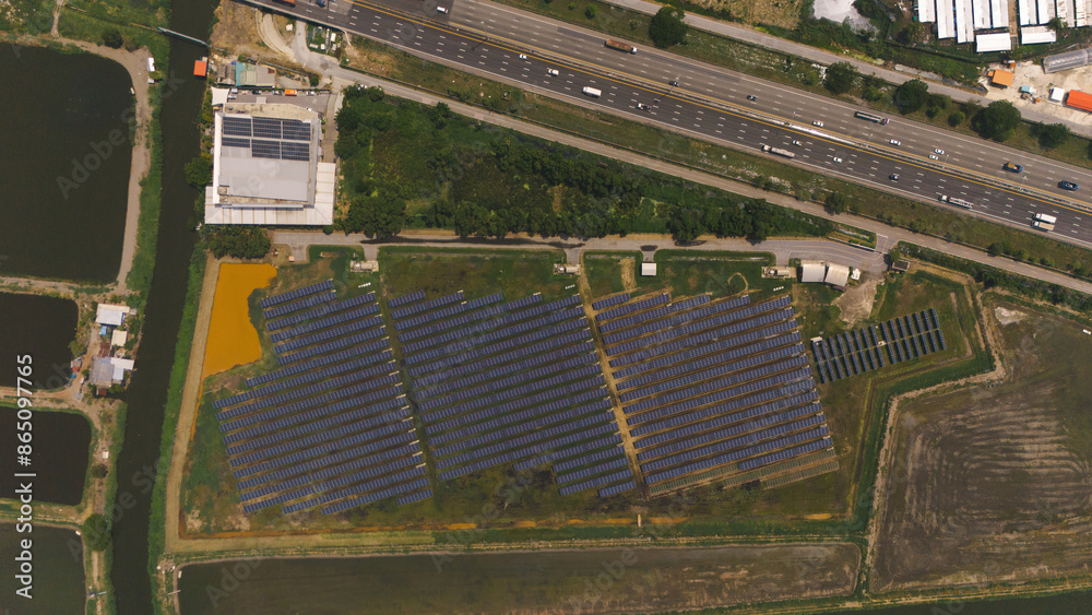 Aerial bird view photo of photovoltaic power station also known as a ...