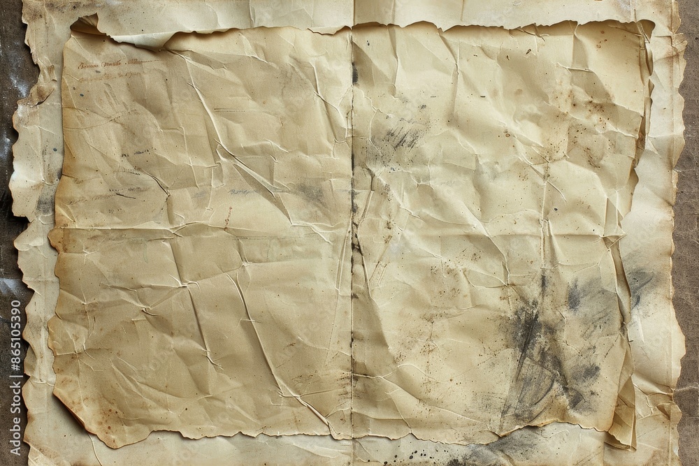 Vintage paper torn off with yellowed edges, showing aged texture, A ...