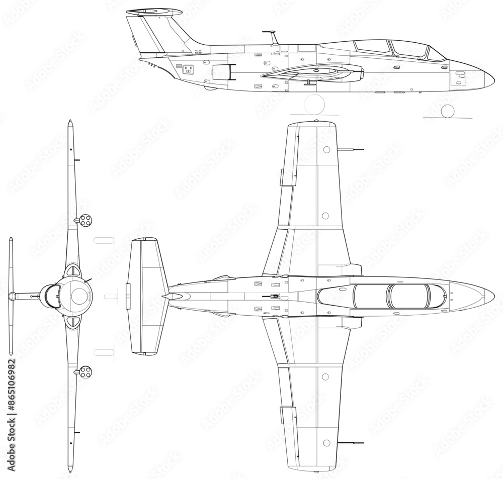 Aero_L-29_Delfin_3-view_line_drawing blank, outline vector, svg badge ...